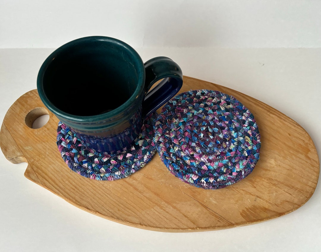 Braided Fabric Coasters, Set of Four, Gem Colors - Etsy
