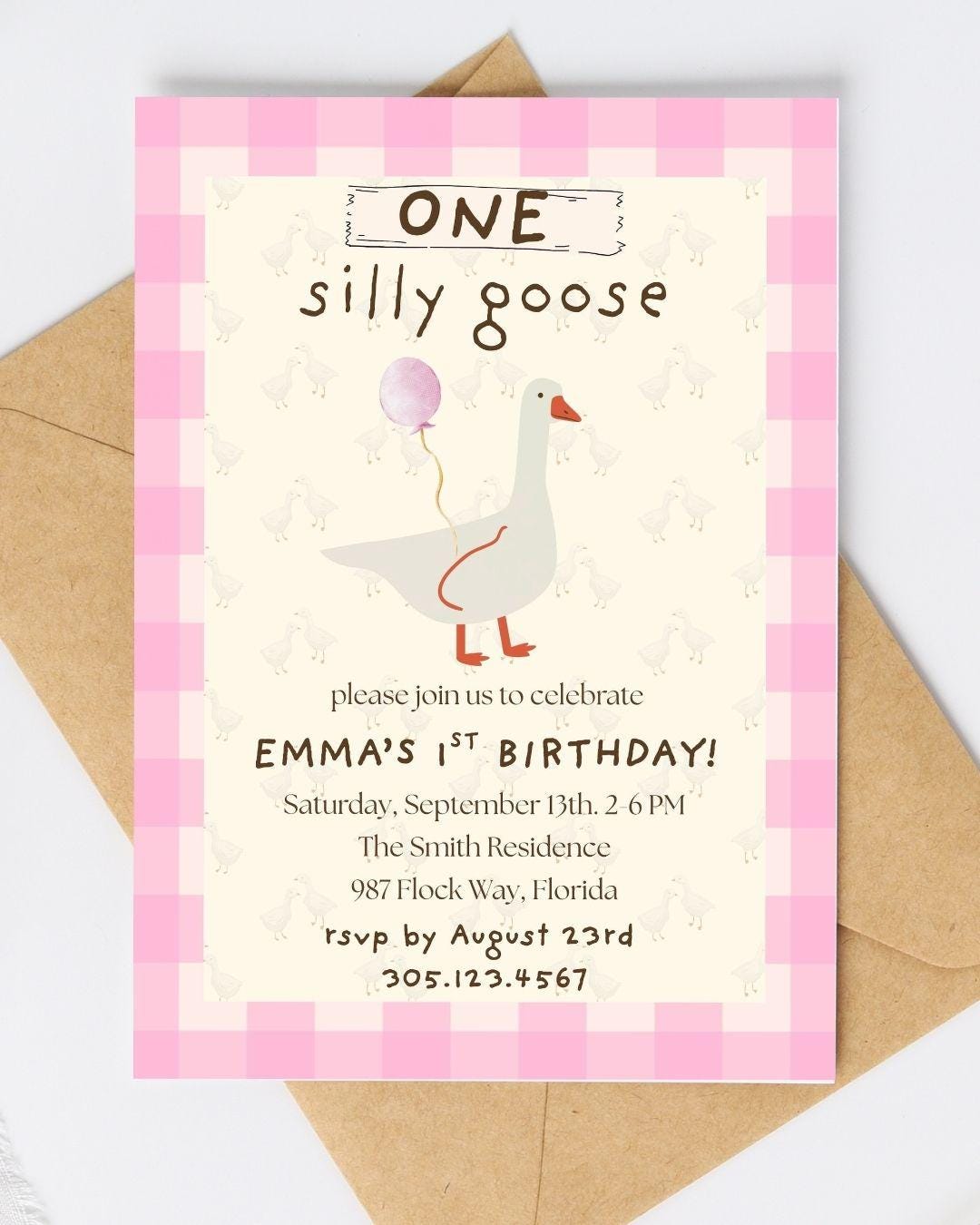 ONE Silly Goose First Birthday Invitation Girl | Editable Pink Goose ...