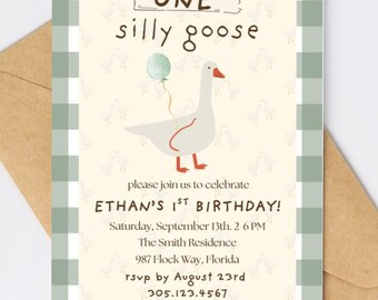 ONE Silly Goose First Birthday Invitation Girl | Editable Pink Goose ...