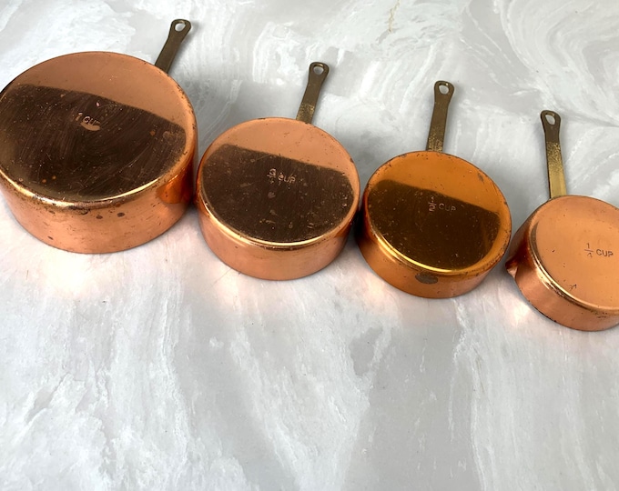 Antique French Copper Measuring Cup Set of 4 | Vintage Mini Pots Pans ...