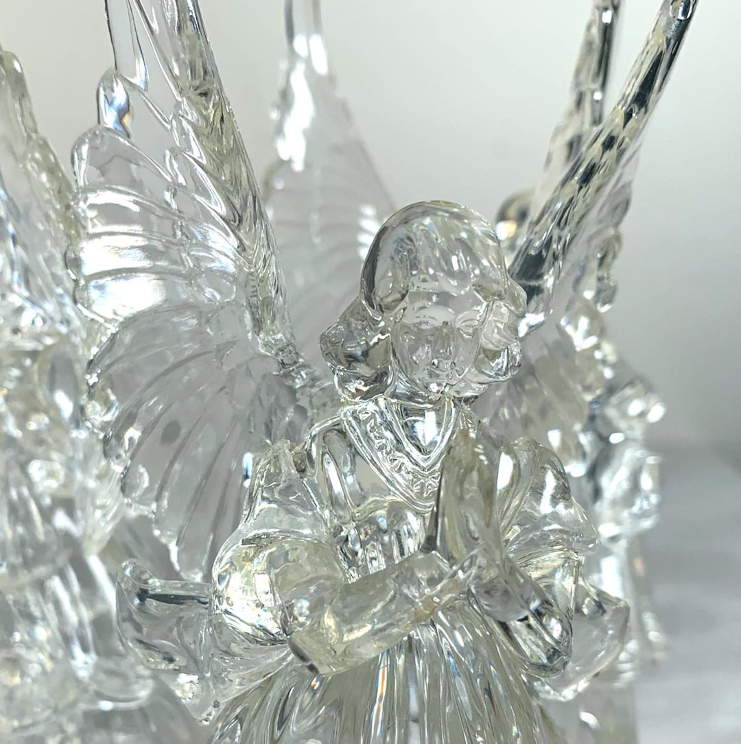 Vintage Lucite 3 Angel Figurine/praying Angels/mirror Base~crystal-look ...