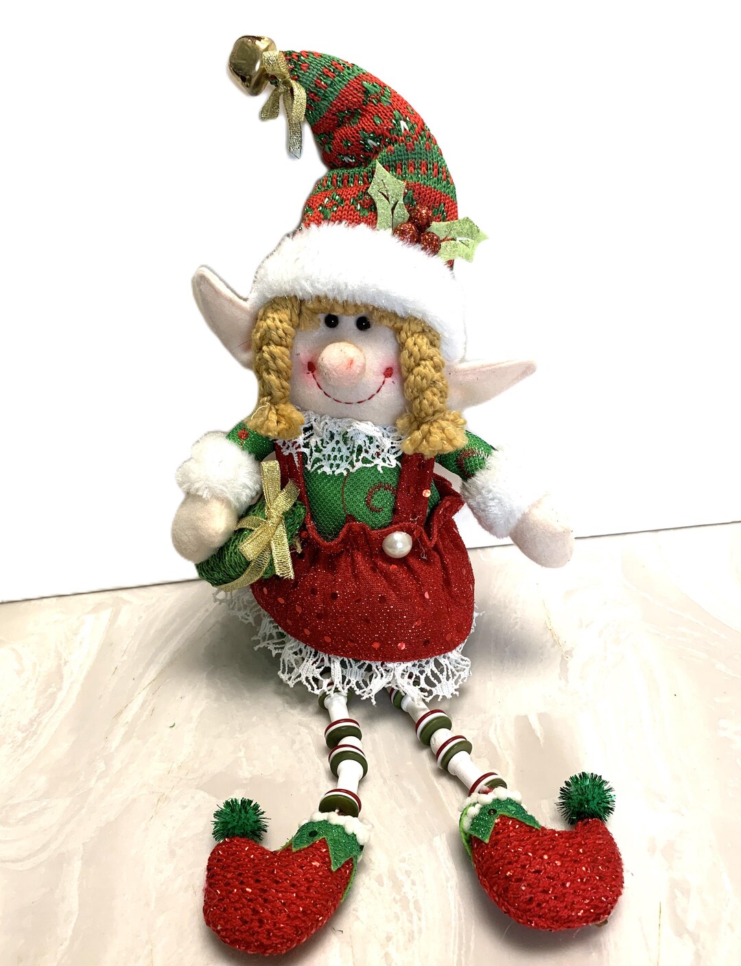Christmas Elf Shelf Sitter: Red Sequin Dress, Blonde Pigtails - Etsy