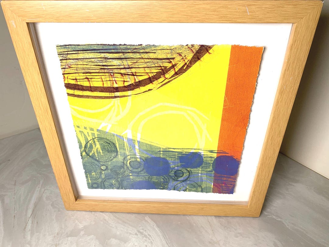 Original Collagraph Print Art in Wood Frame by Elizabeth Foley "circles ...