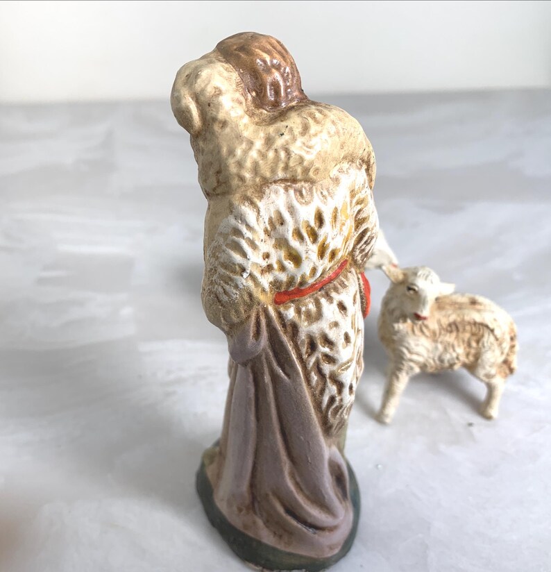 Vintage Nativity Figures Shepherd Boy 2 Sheep Paper Mache Replacements ...