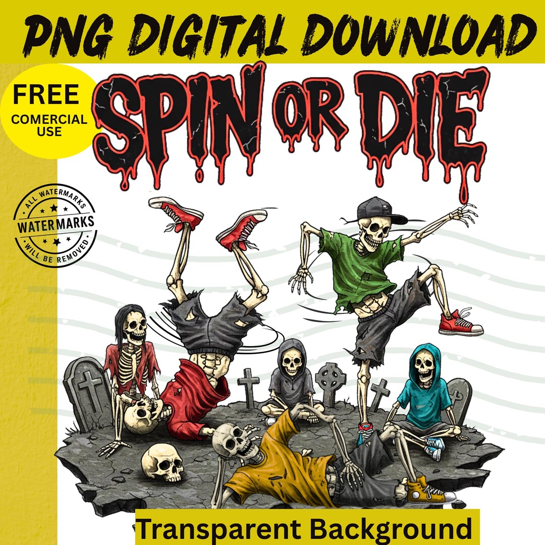 Skeleton Breakdance PNG: Gothic Halloween Skull Dancers (digital ...