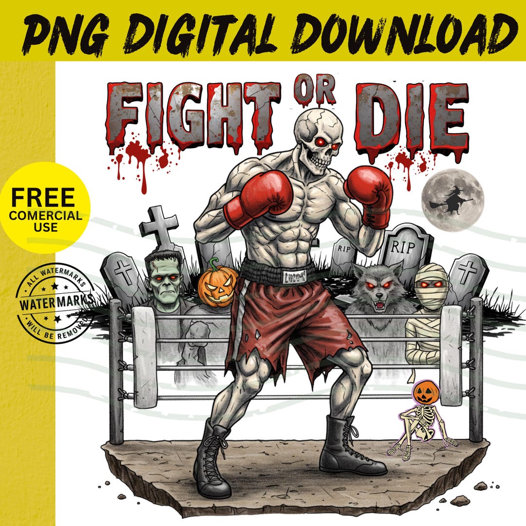 Fight or Die Skeleton Boxer PNG, Halloween Zombie Fighter in Ring ...