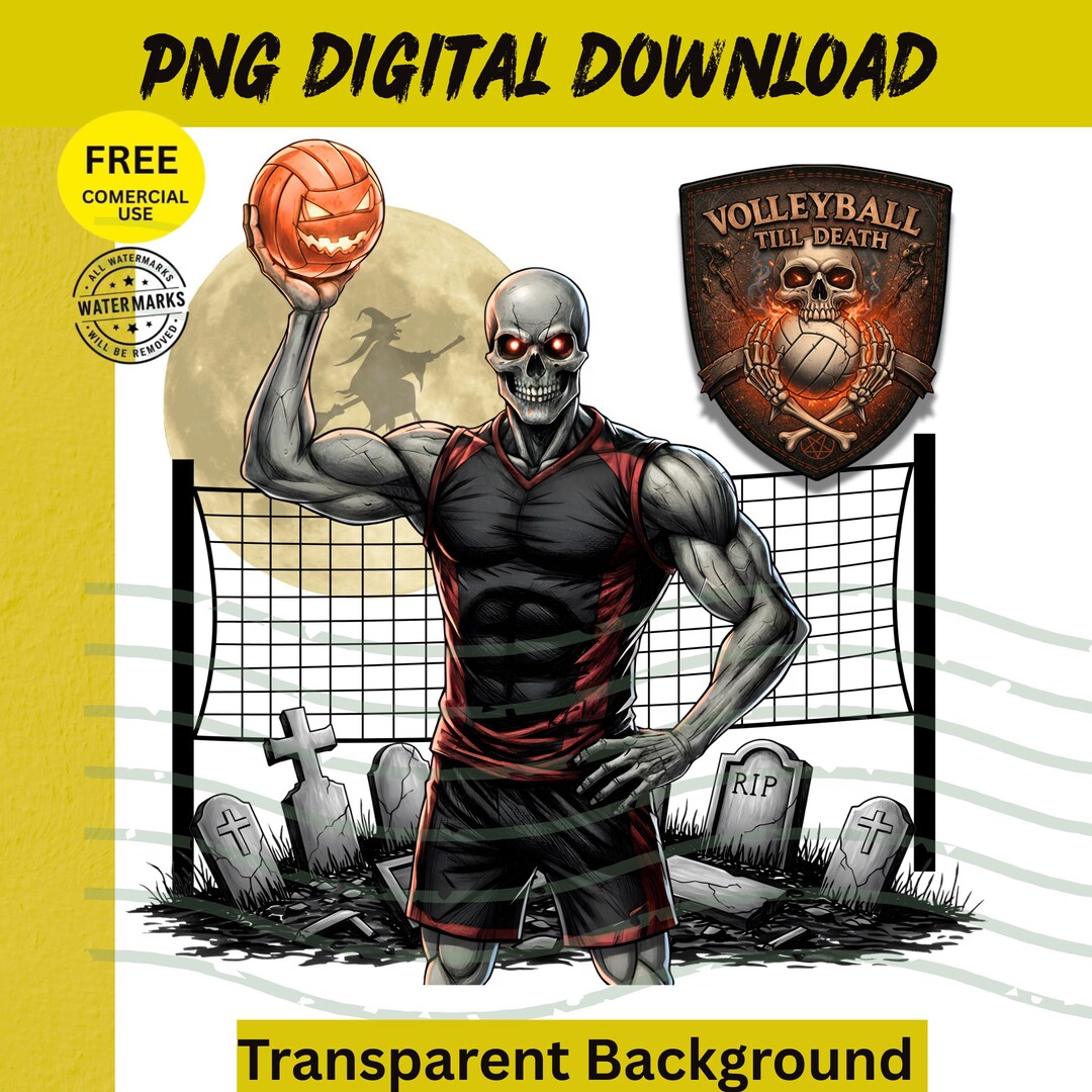 Skeleton Volleyball Player PNG: Spooky Halloween Design (digital ...