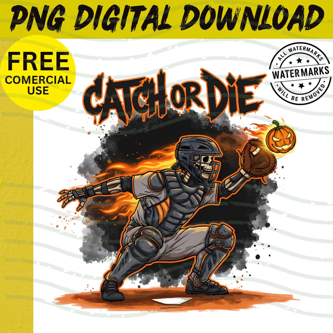 Skeleton Baseball Catcher PNG: Halloween Pumpkin, Watercolor Splash ...