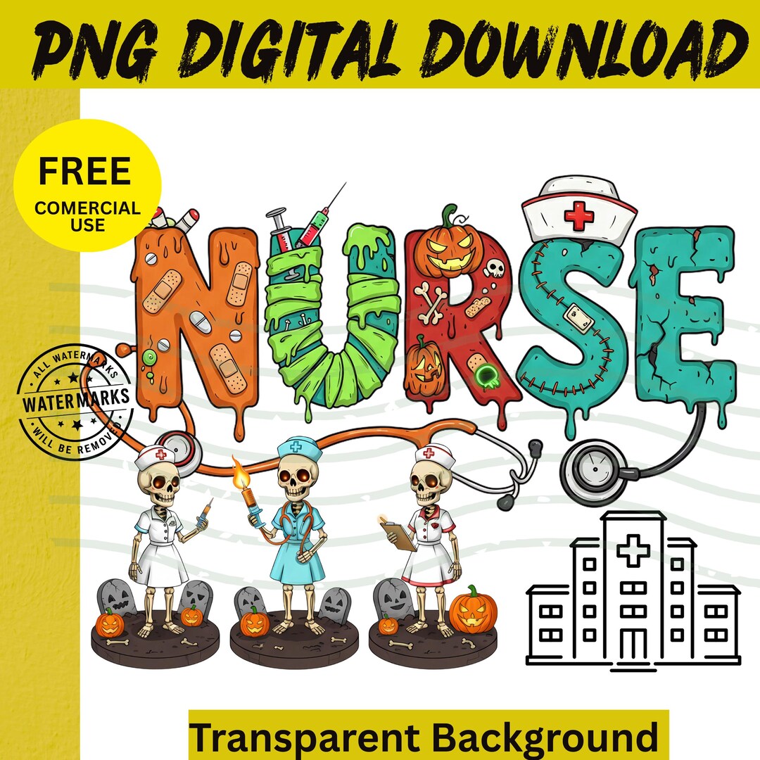 Halloween Nurse Skeleton PNG: Spooky Medical Word Art (digital Download ...