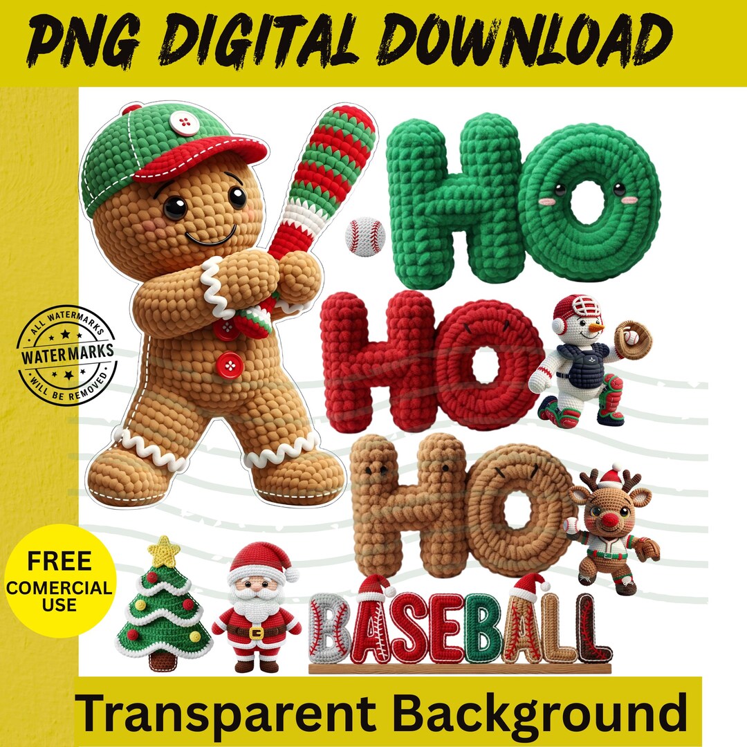Crochet Christmas Baseball PNG, Gingerbread Man, Rudolph (digital ...