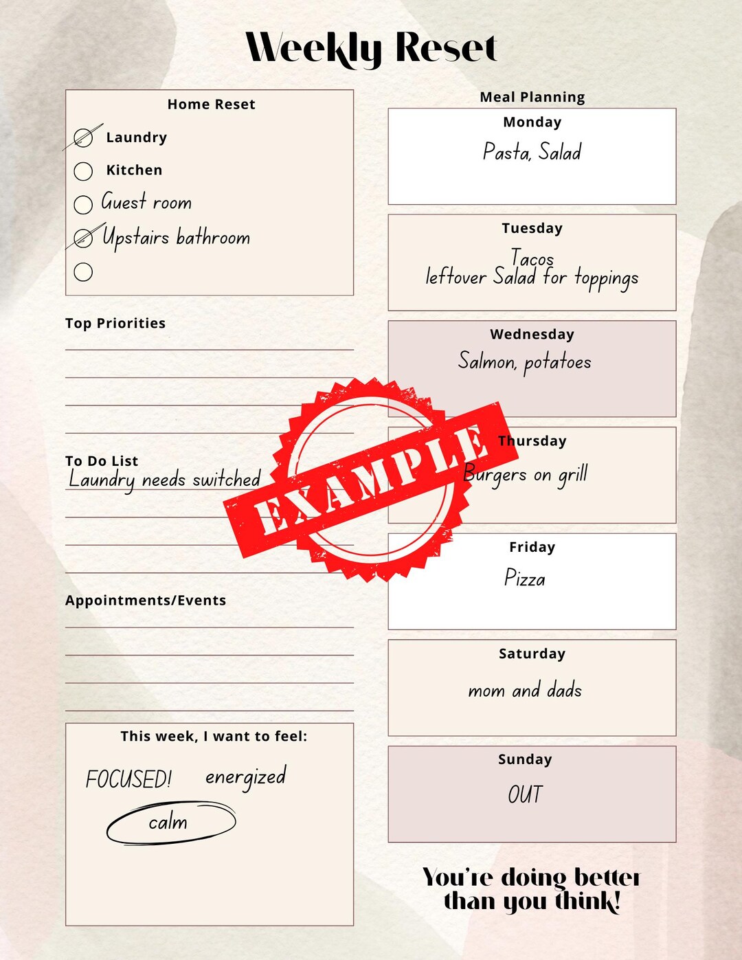 Weekly Reset Planner Printable | Get Organized for the Week | Simple ...