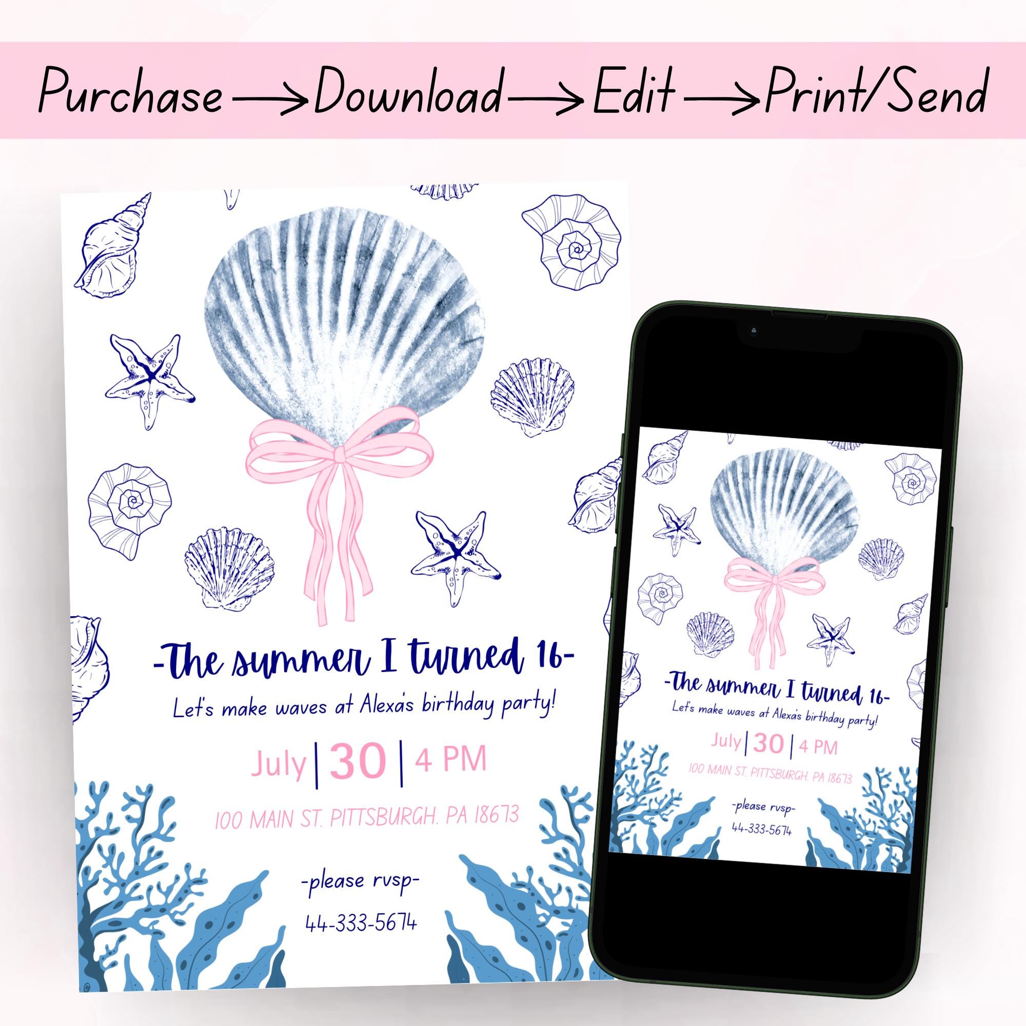 The Summer I Turned Pretty Birthday Invitation, Editable Canva Party ...