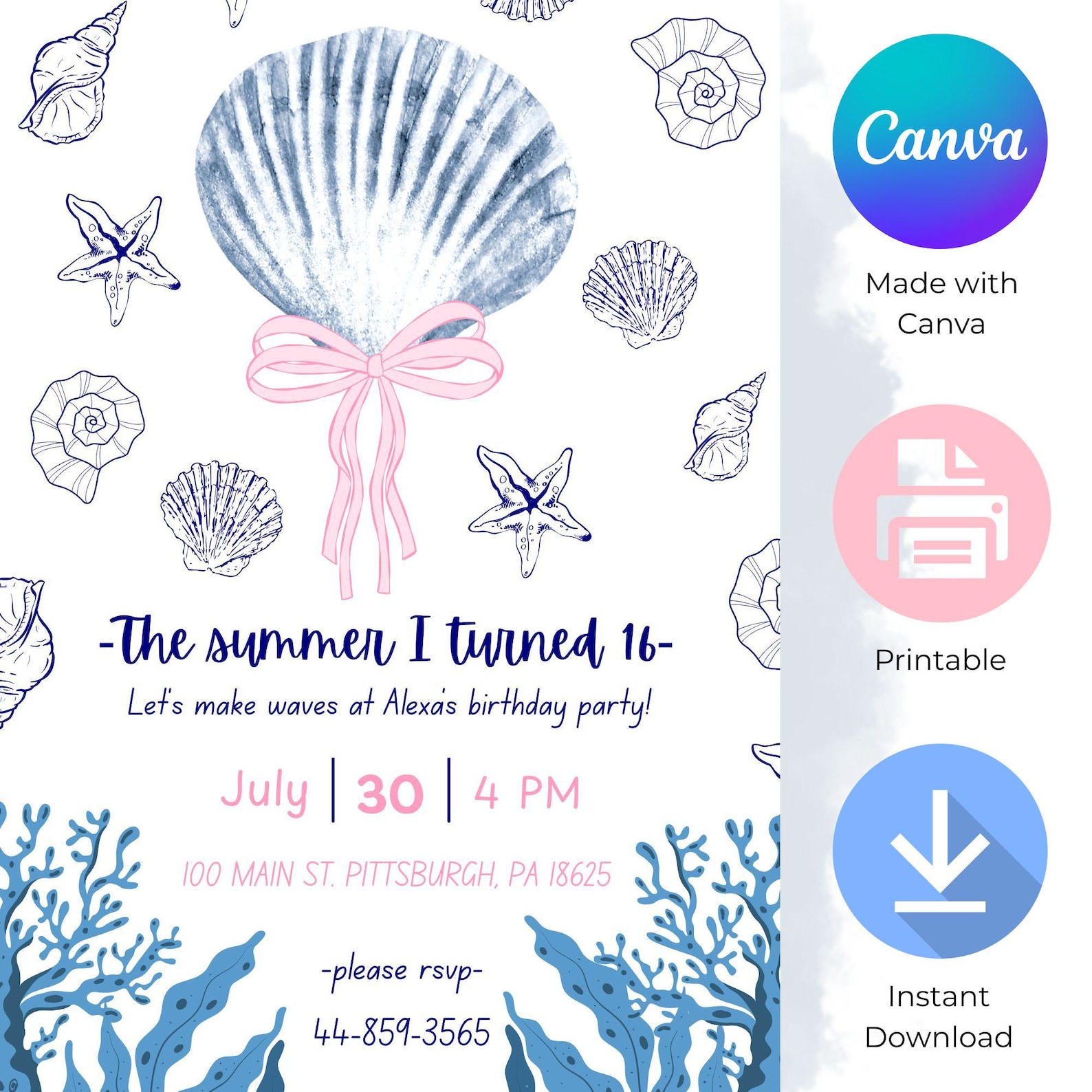 The Summer I Turned Pretty Birthday Invitation, Editable Canva Party ...
