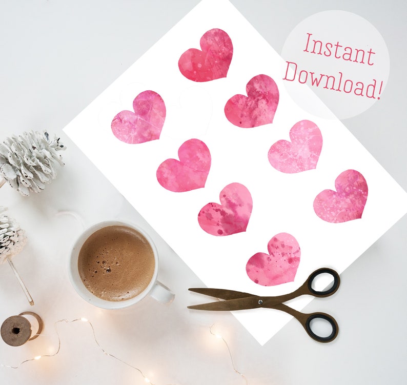 Pink Hearts DIY Instant Download, Printable Valentine, Printable Hearts ...