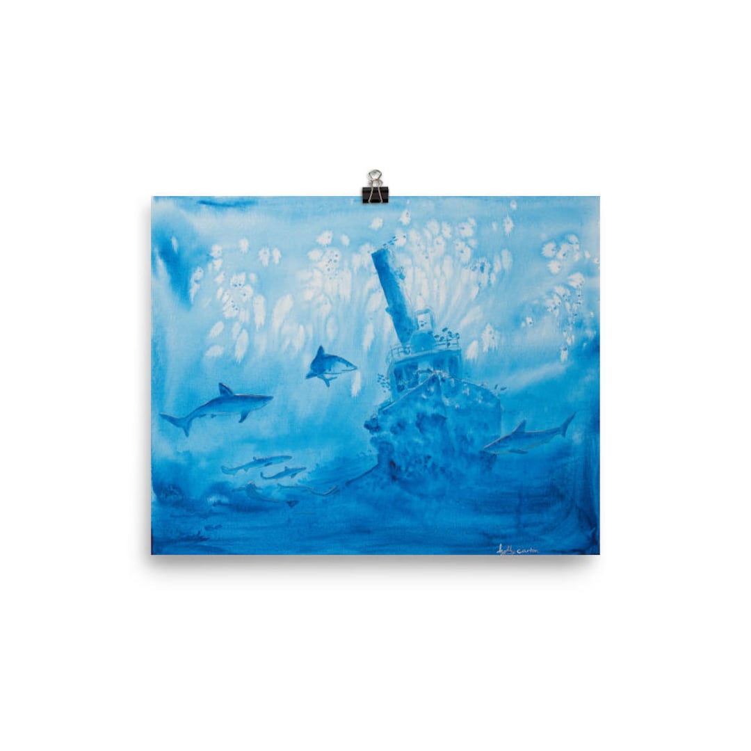 Shipwreck Poster Prints, Underwater Artwork, Wall Art, Acrylic Painting ...