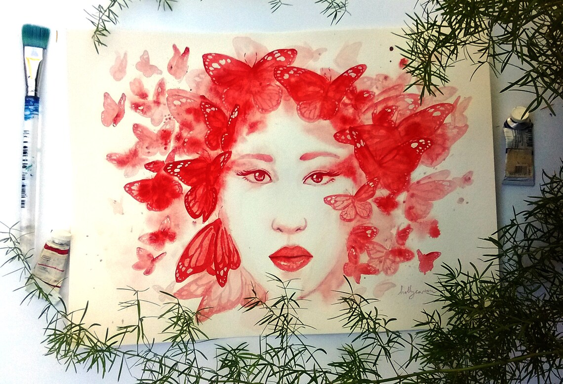 Red Butterfly Art Print Print of illuminate | Etsy