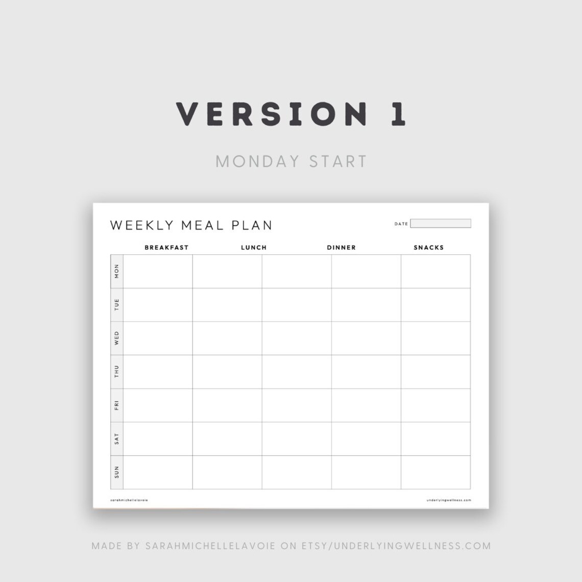 Weekly Meal Plan Template, Two Versions, Letter/a4 Sizes, Instant ...