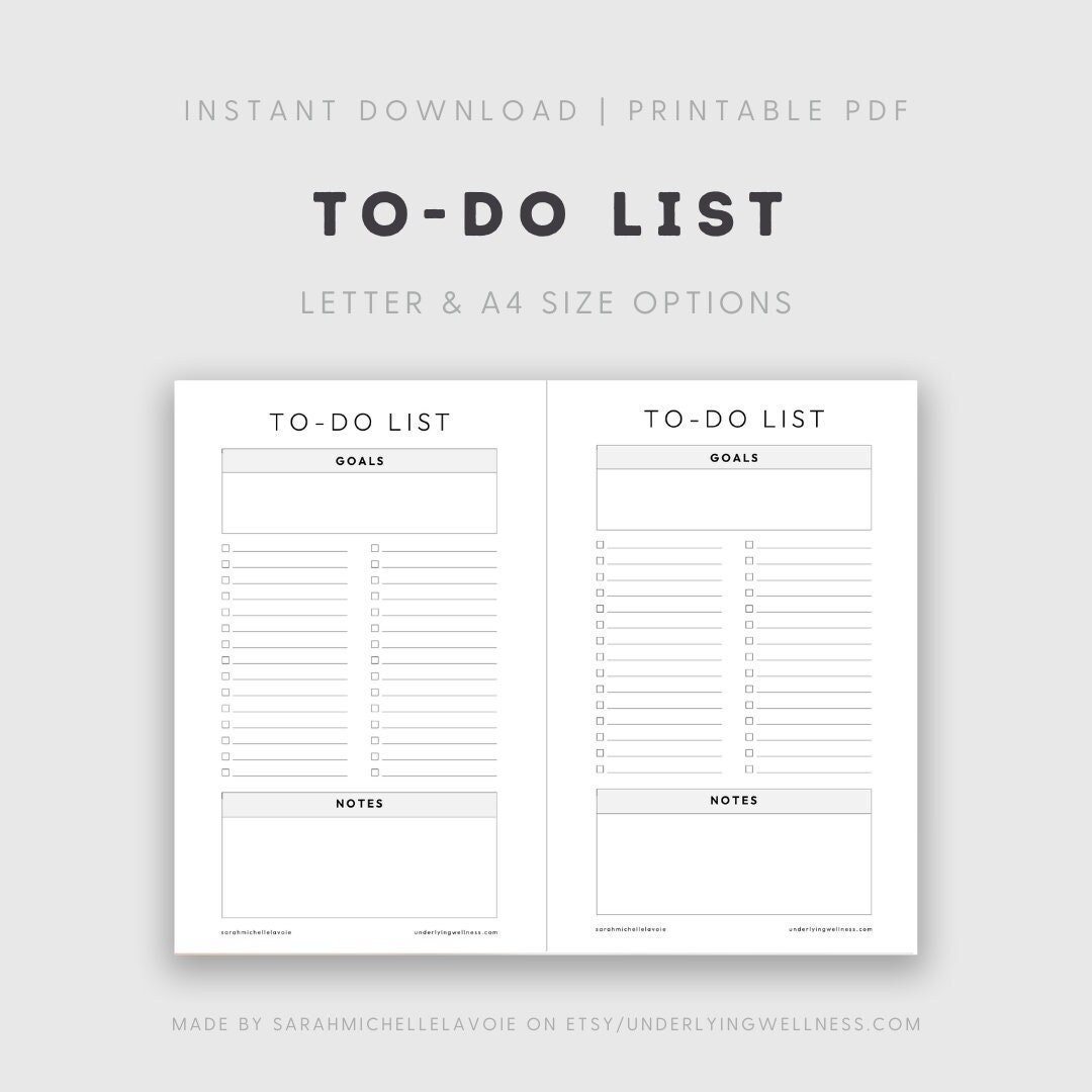 Task List, To-do List Half Page Template, Letter/a4 Sizes, Instant ...