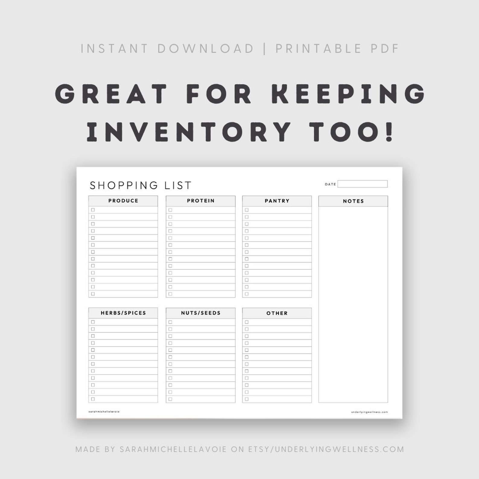 Grocery Shopping List Template, Letter/a4 Sizes, Instant Download PDF ...