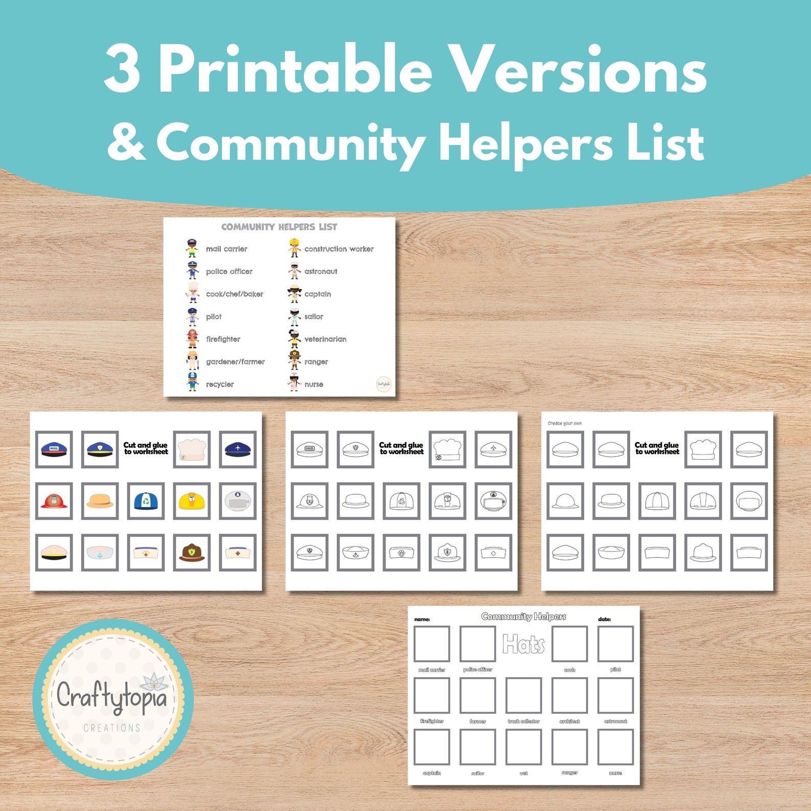 Community Helpers Crowns Hats Printable | Career Day Homeschool ...