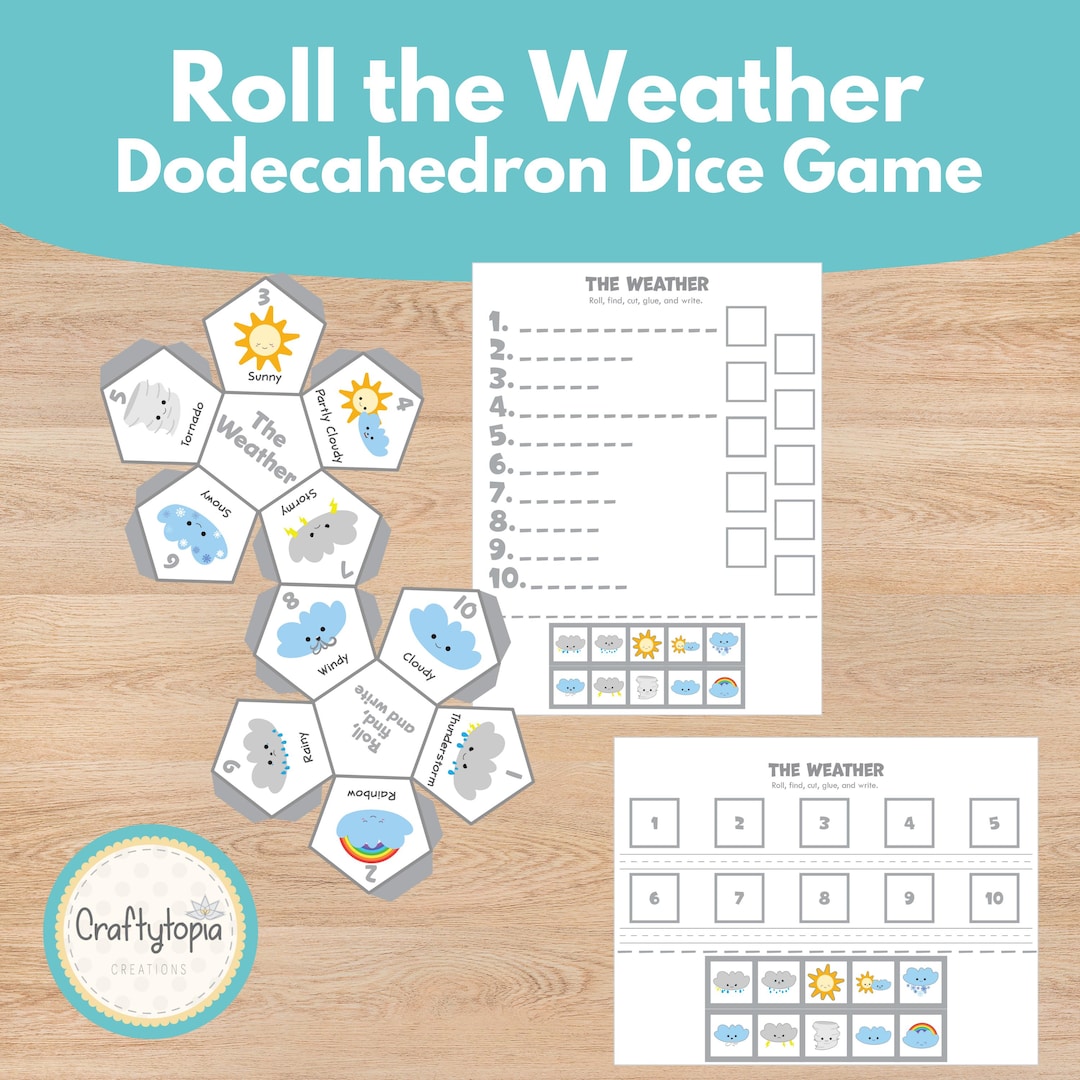 Weather Dice Game Printable | Dodecahedron Craft for Kids | Roll and ...