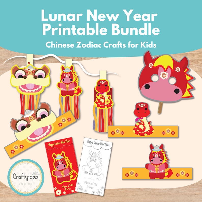 Lunar New Year Crafts | Printable Crowns, Masks, Windsocks (digital ...