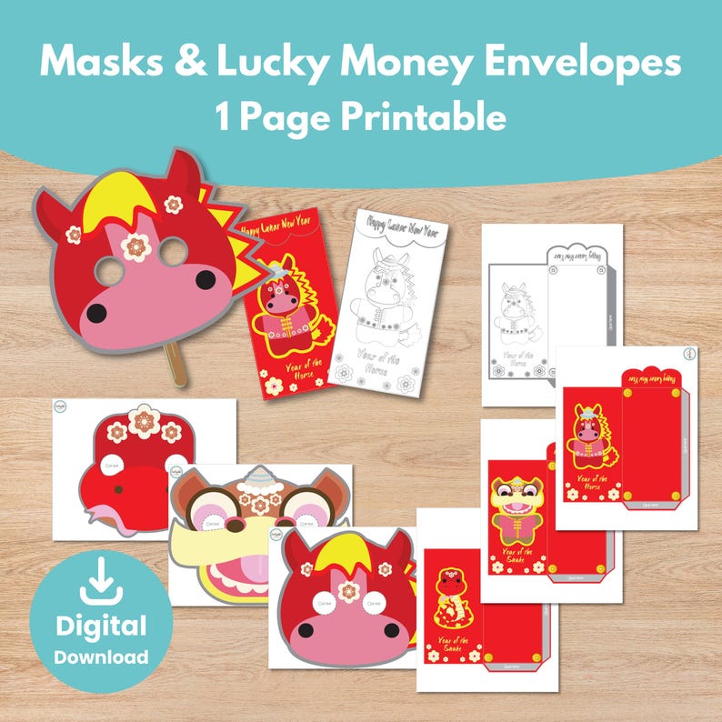 Lunar New Year Crafts | Printable Crowns, Masks, Windsocks (digital ...