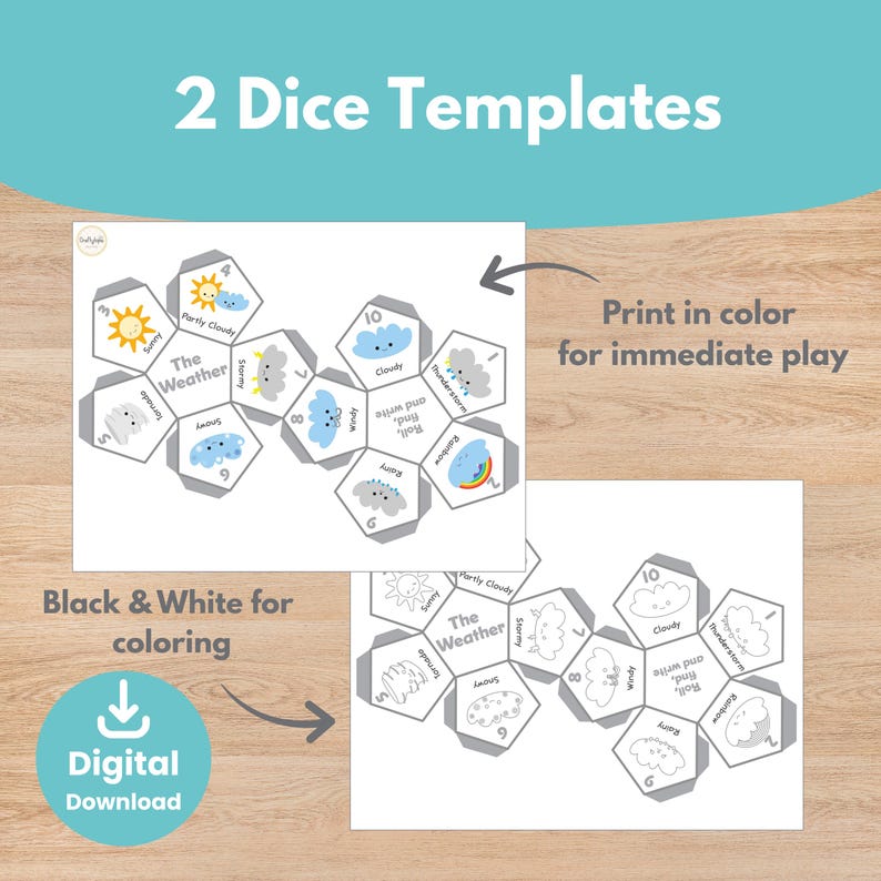 Weather Dice Game Printable | Dodecahedron Craft for Kids | Roll and ...