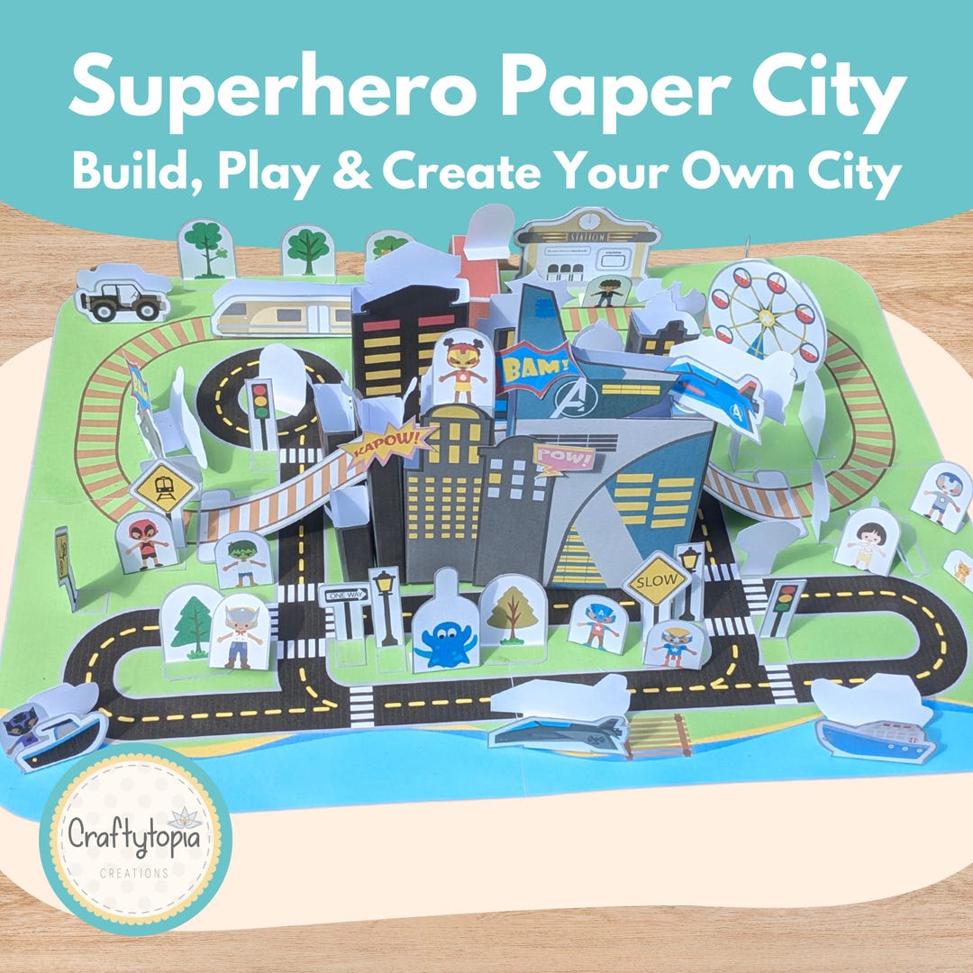 Superhero Paper Cityscape | Kids STEM Craft Activity (printable) - Etsy
