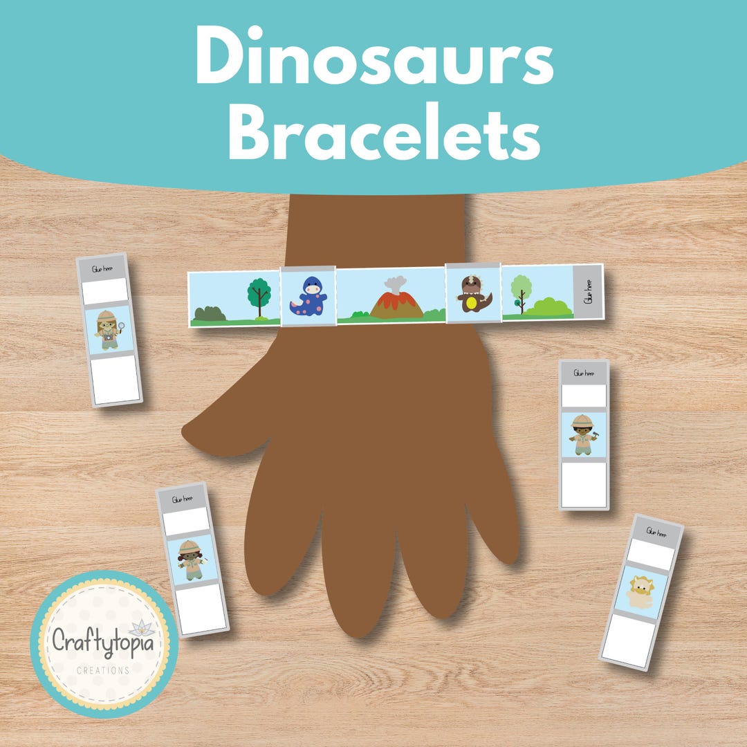 Dinosaur Bracelet Craft Printable |dinosaur Jewelry for Kids | Dino Art ...