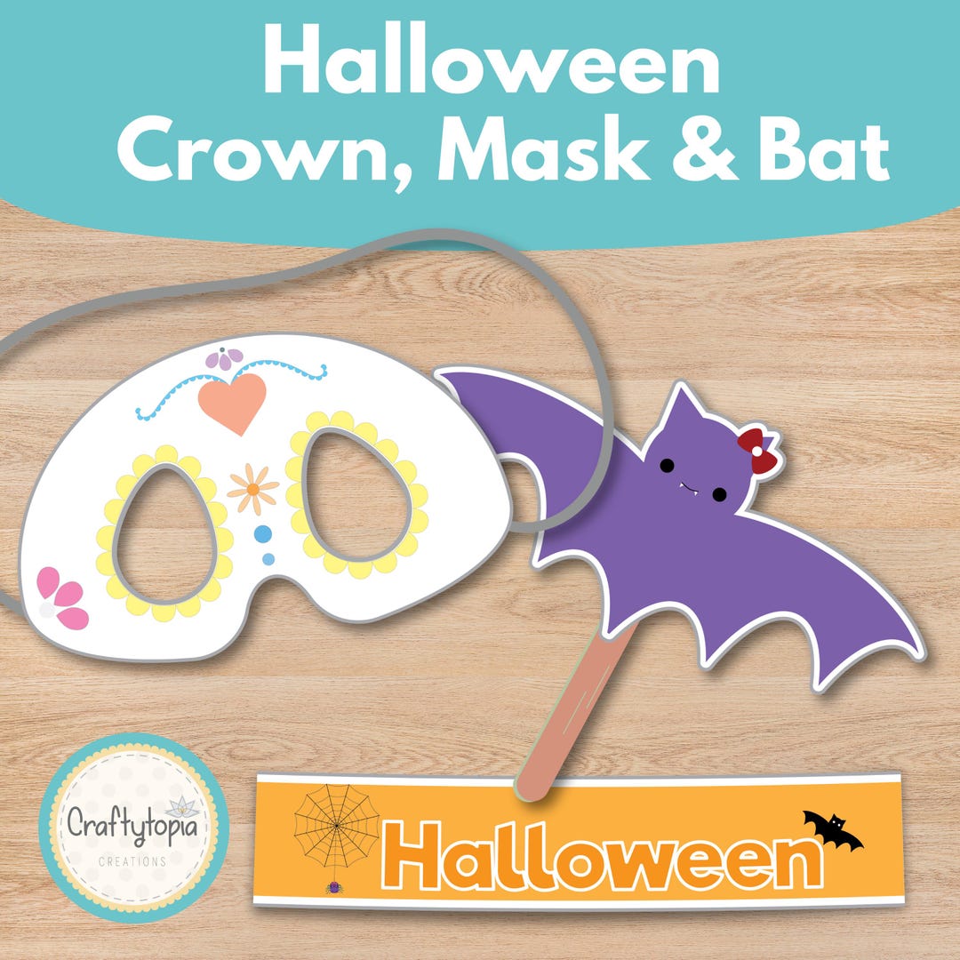 Halloween Mask, Bat Puppet & Crown |printable Craft for Kids |DIY ...