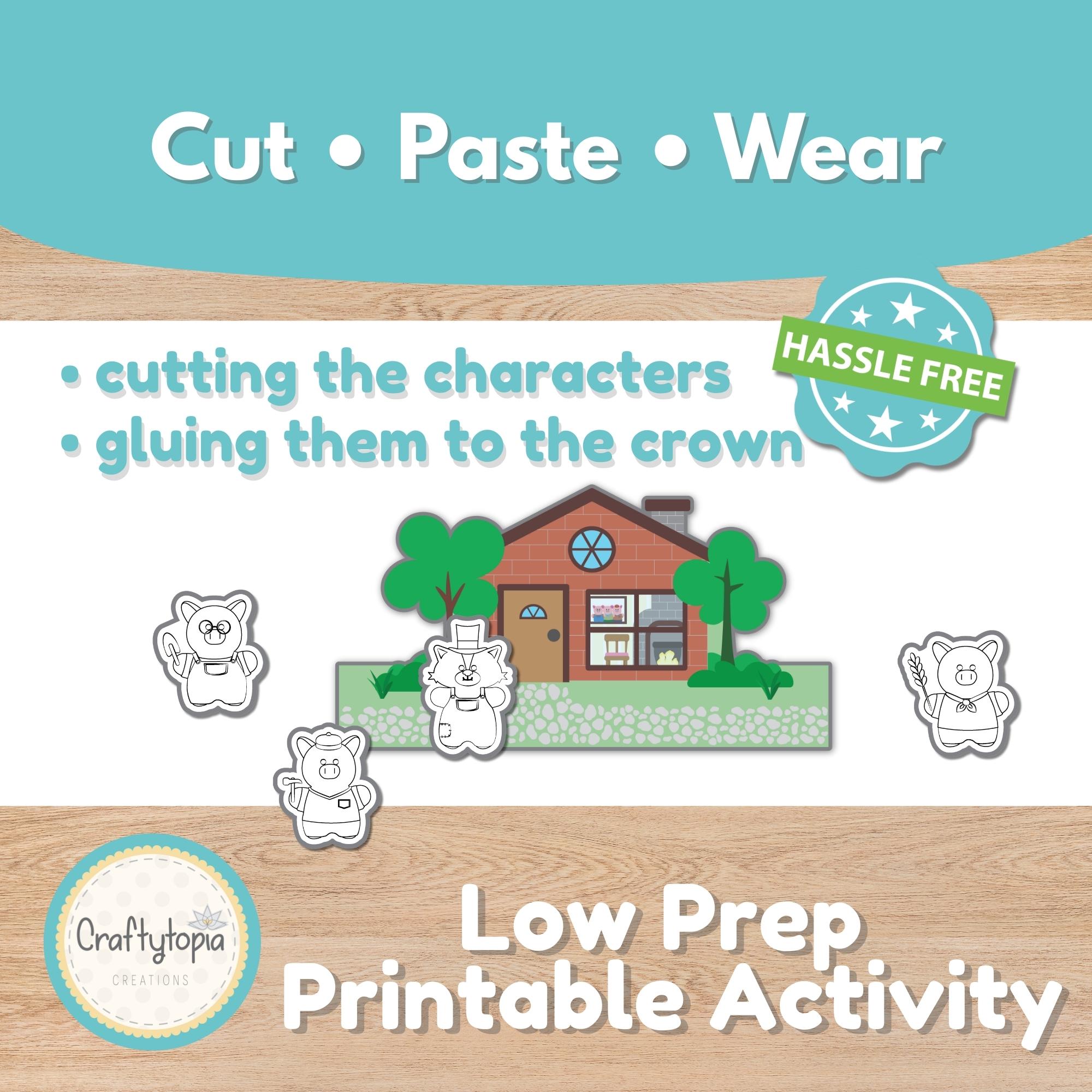 Three Little Pigs Crown Craft, Fairy Tale Cut and Paste Activity ...