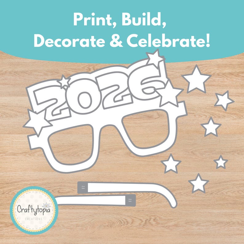 Giant New Year Glasses Craft Printable | 2026 to 2040 Glasses Coloring ...
