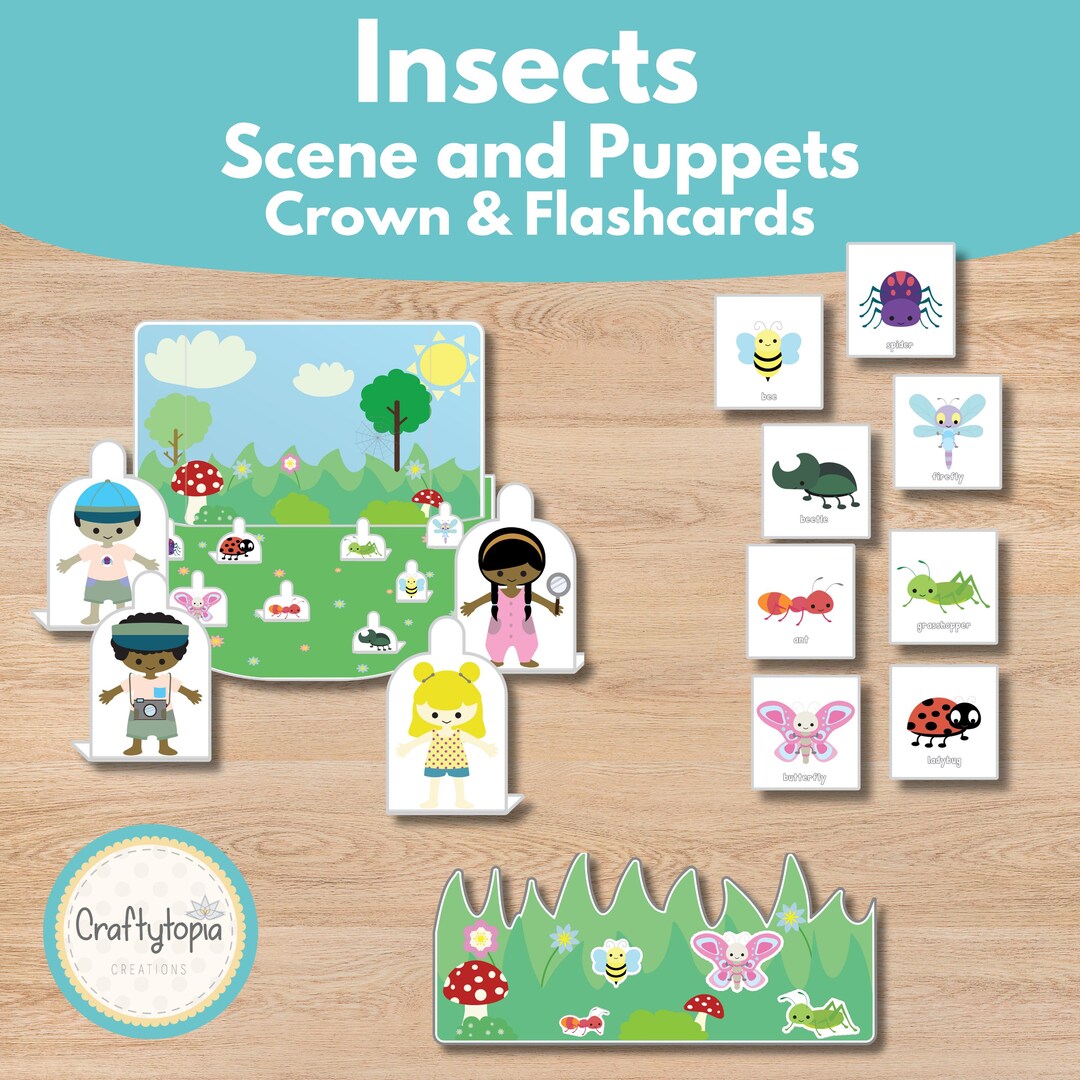 Insects Scene & Puppets Printable |bug Flashcards for Kids | Crown ...