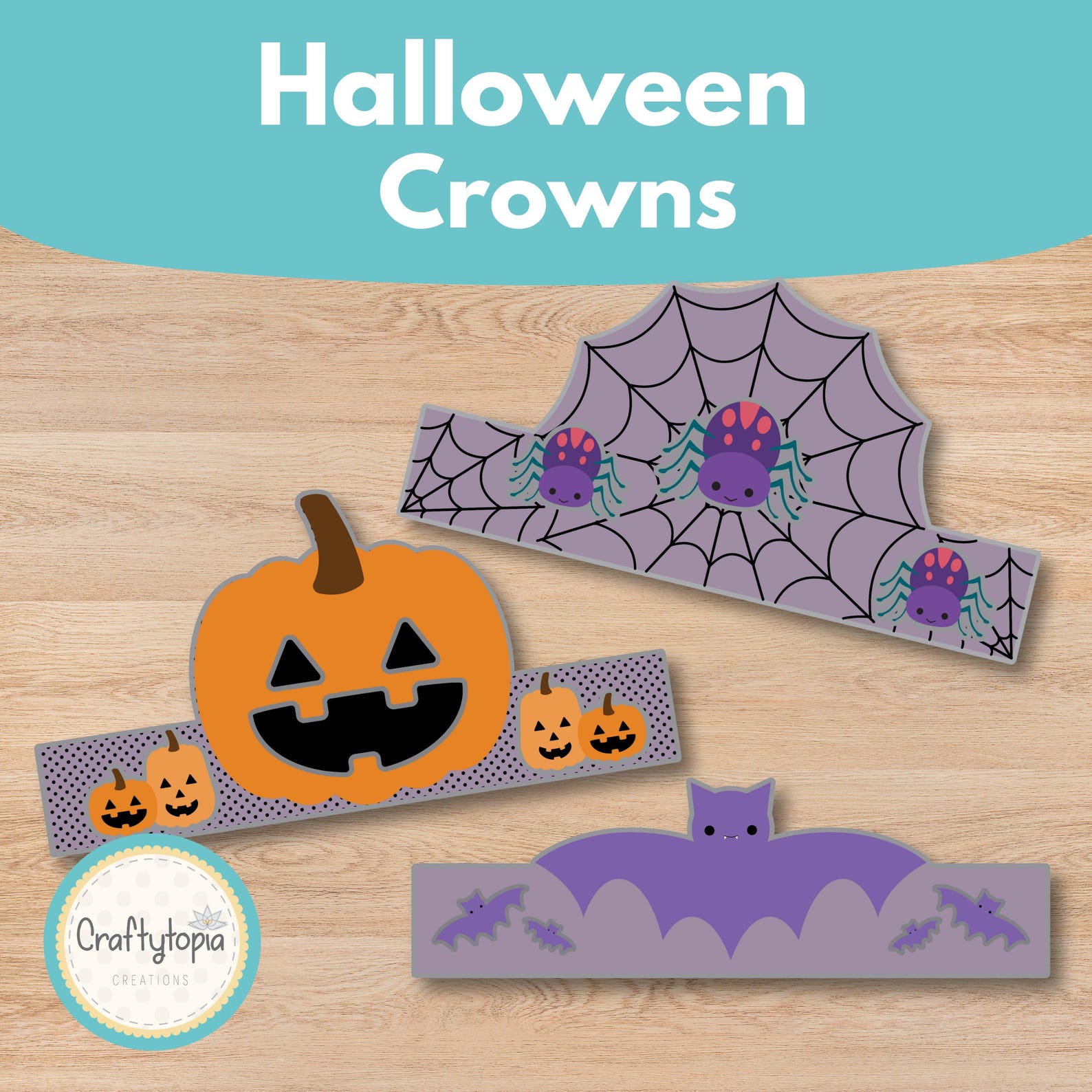 DIY Halloween Crowns | Printable Pumpkin, Spiderweb & Bat Craft ...