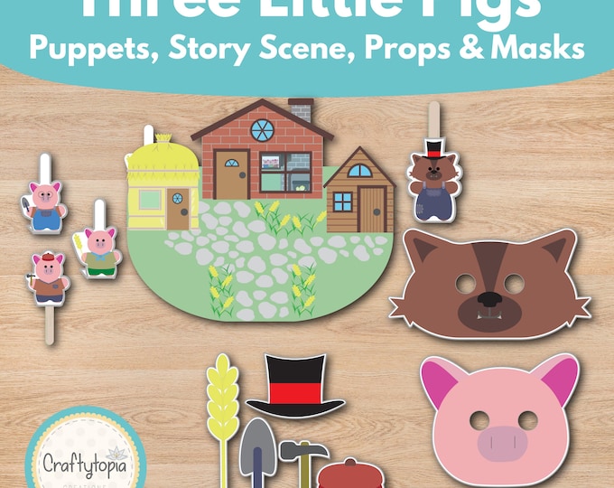 Three Little Pigs Paper Theater: DIY Craft Kit & Puppets - Etsy Israel