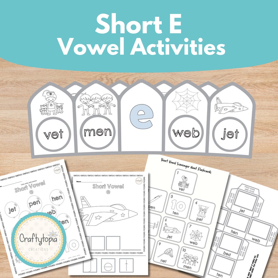 Short E Sound Printable Worksheets – CVC Activities, Crown Craft (PDF ...
