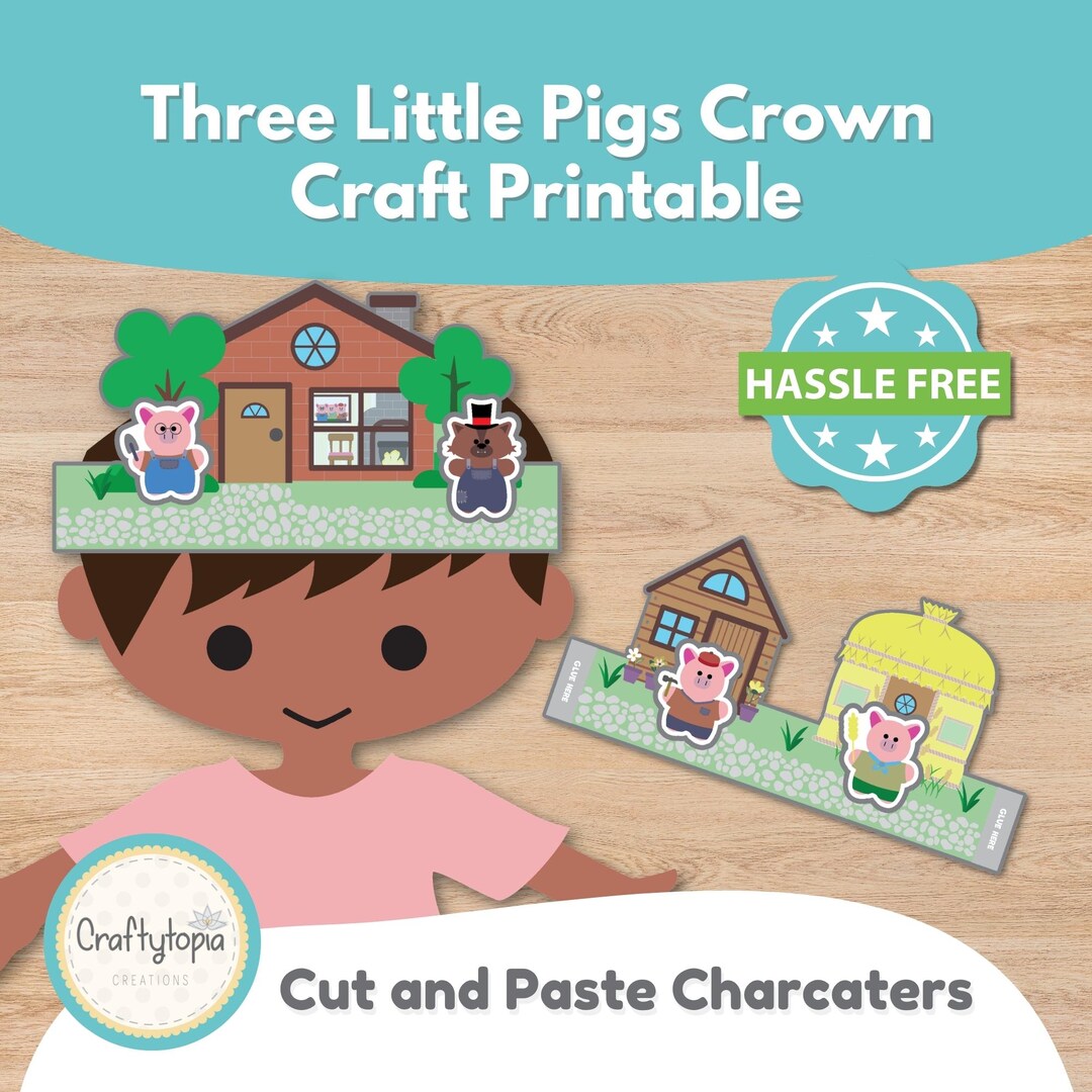 Three Little Pigs Crown Craft, Fairy Tale Cut and Paste Activity ...