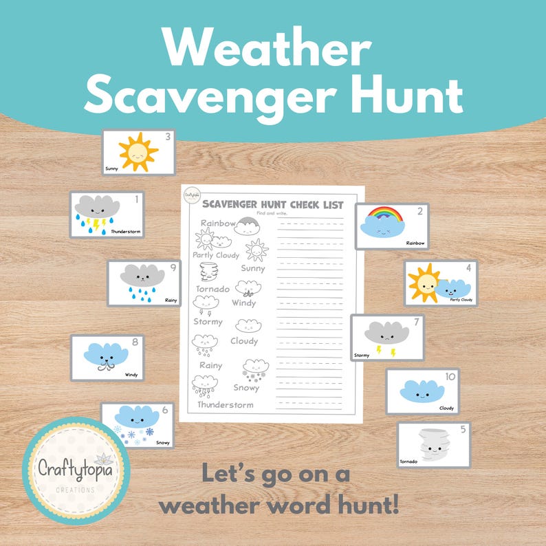 Weather Flashcards & Scavenger Hunt | Preschool ESL Game (printable ...