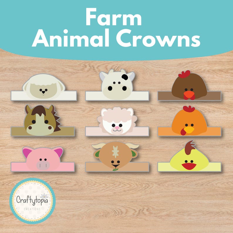 Printable Farm Animal Crowns | Kids Craft, Role Play (PDF) - Etsy