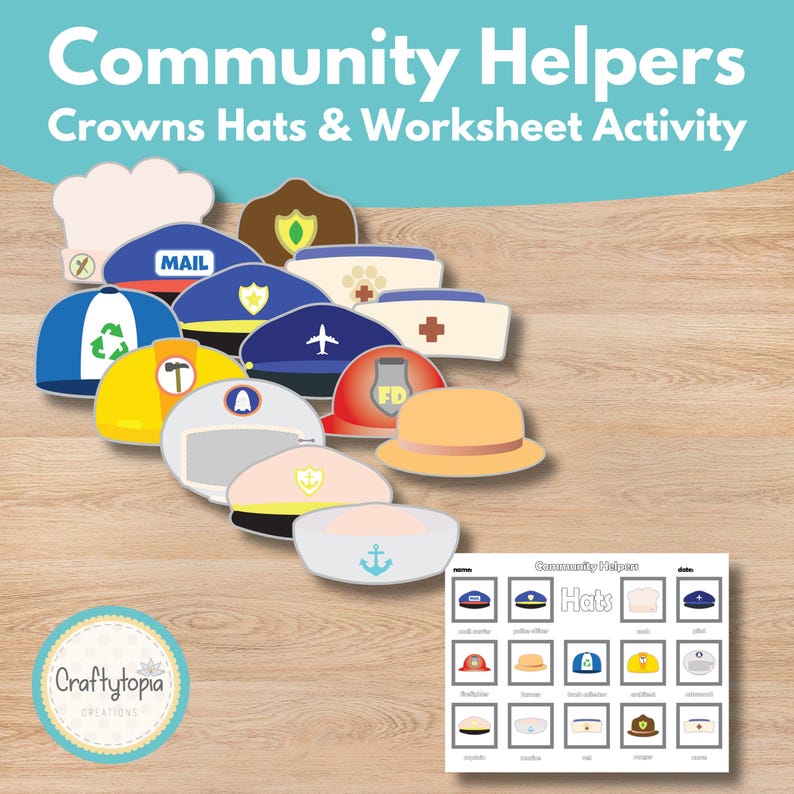 Community Helpers Crowns Hats Printable | Career Day Homeschool ...
