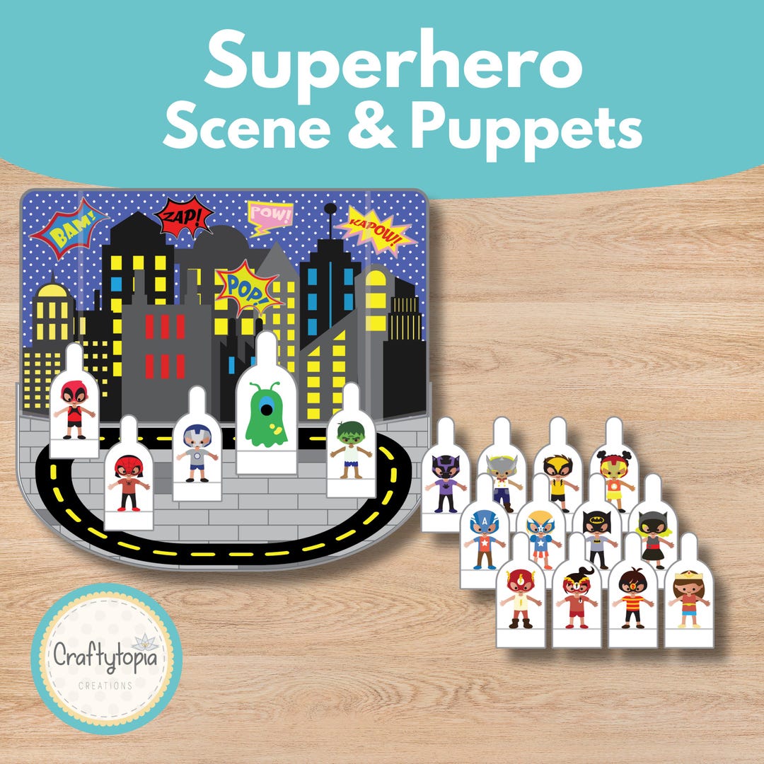 Superhero Puppets Printable | Comic Book City Scene (PDF) - Etsy