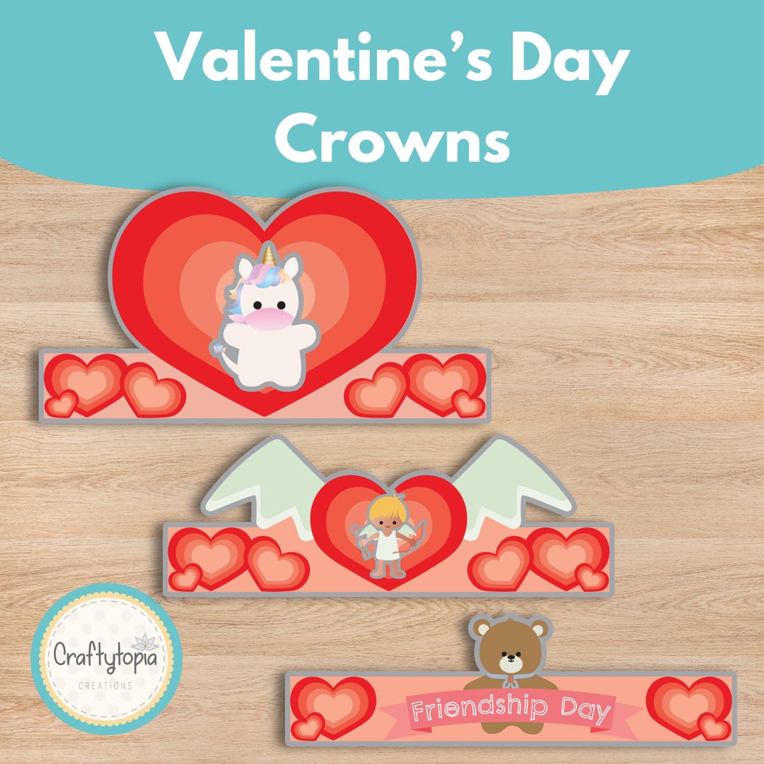 Valentine Crowns for Kids | Printable Heart Hat Craft | Friendship Day ...