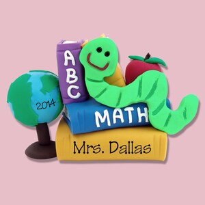 Bookworm & Globe Teacher / School HANDMADE POLYMER CLAY Personalized ...