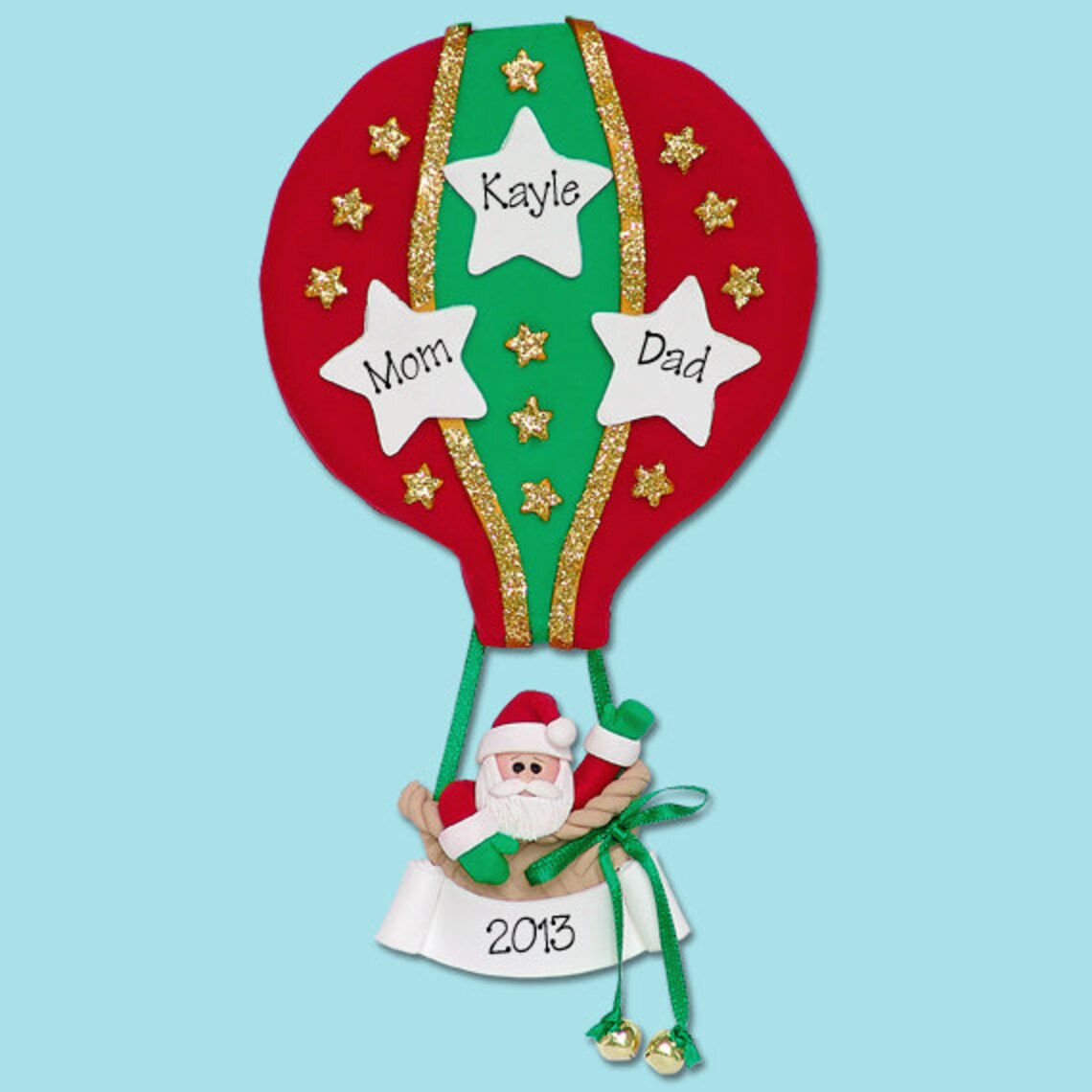 Santa HOT AIR BALLOON Family of 3 Handmadepolymer Clay Personalized ...