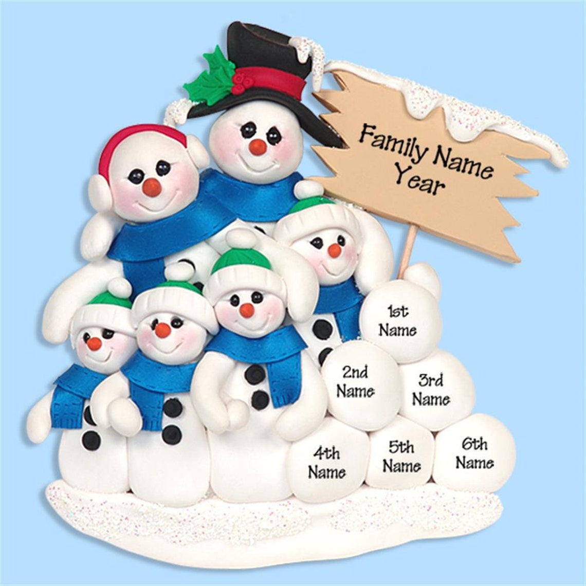 Snowman Family of 6 HANDMADE POLYMER CLAY Personalized - Etsy