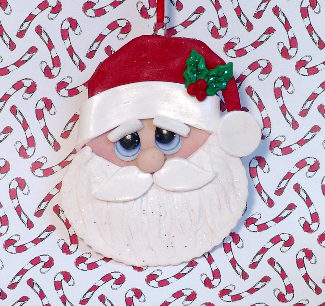 Santa Face HANDMADE POLYMER CLAY Personalized Christmas Ornament - Etsy