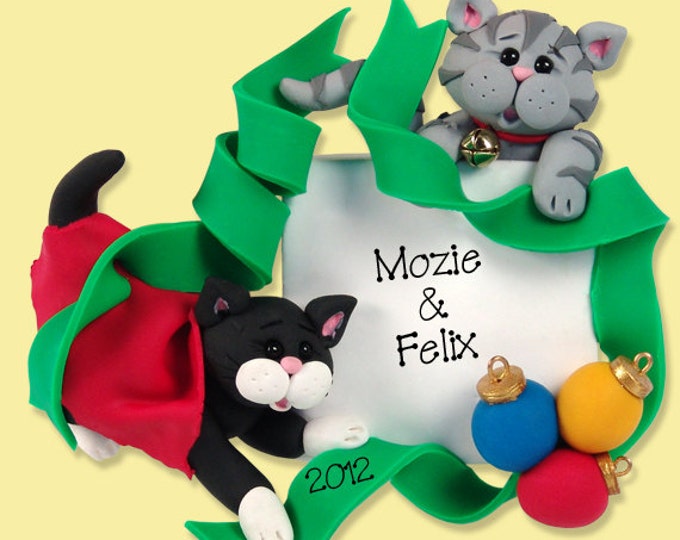 2 Christmas KITTY CATS HANDMADE Polymer Clay Personalized Christmas ...