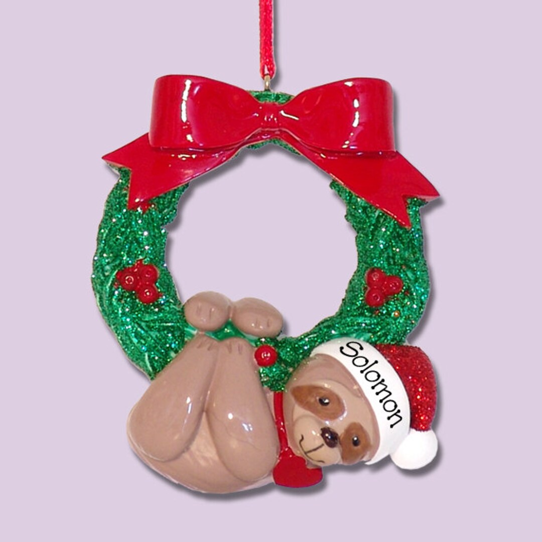 Sloth Hanging From Wreath Personlized Christmas Ornament - Hand Painted ...