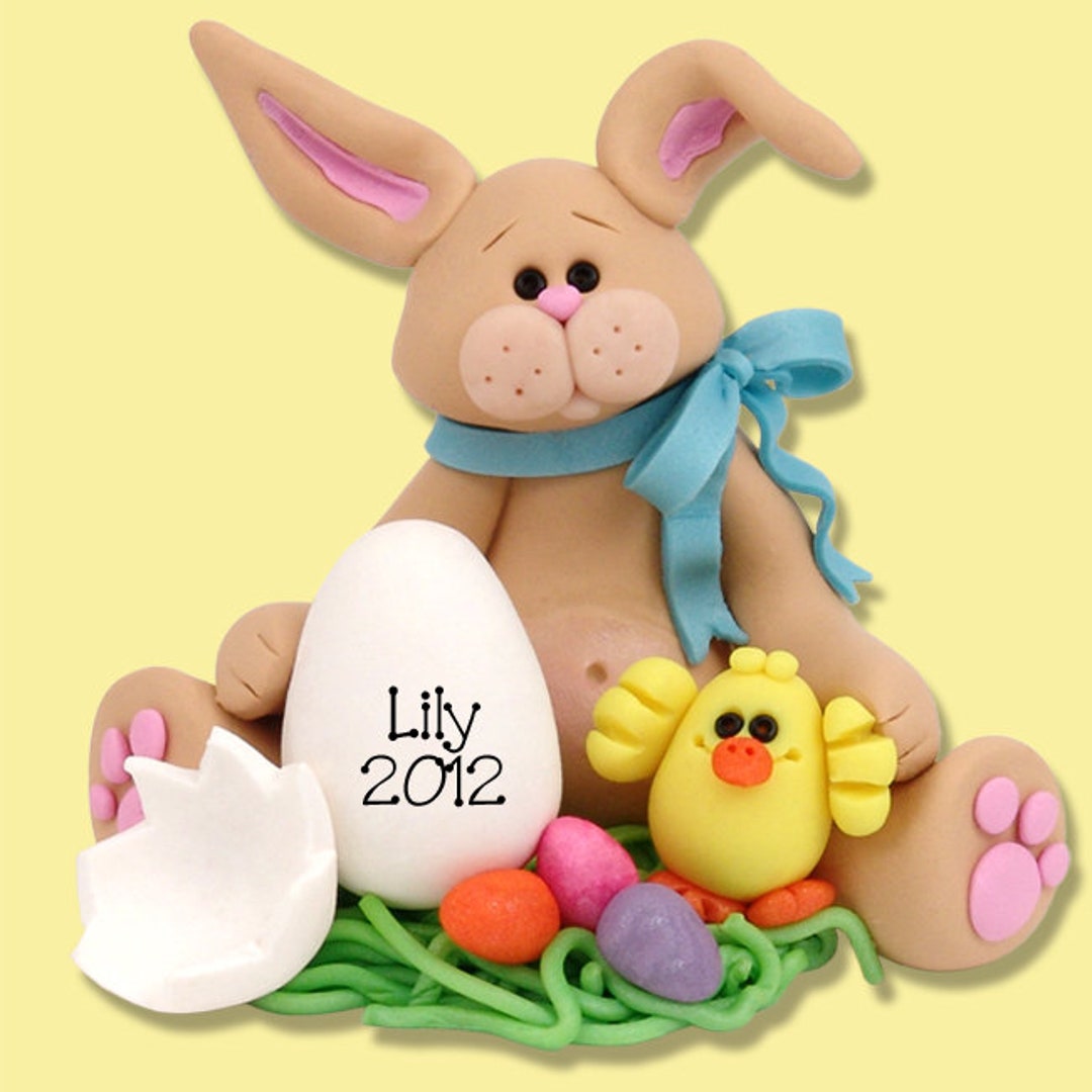 Personalized Tan EASTER BUNNY Figurine Ornament Handmade Polymer Clay ...